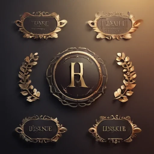 Elegant Collection of Ornamental Badges Featuring the Letter R in Gold