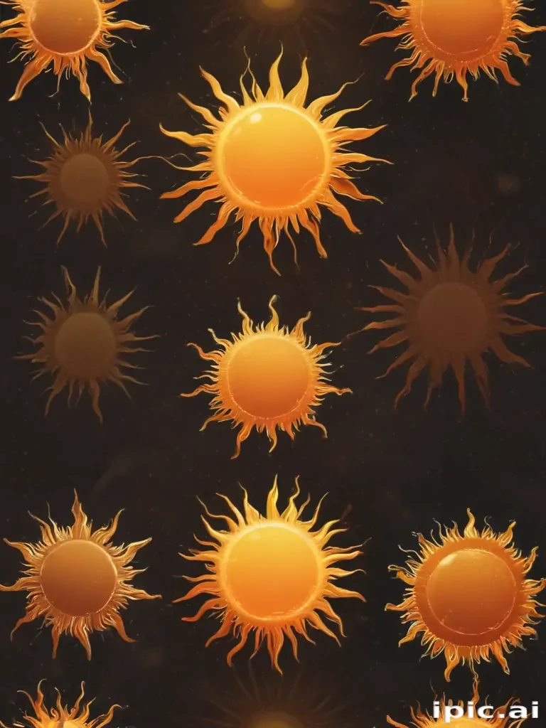 Vibrant Sun Patterns Radiating Warmth Against a Dark Background Design