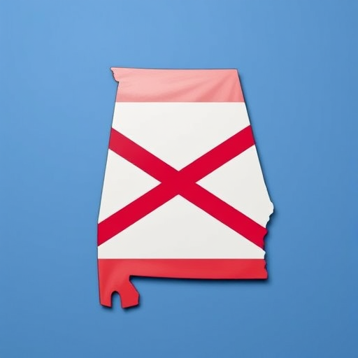 Alabama State Outline Featuring Its Distinctive Red and White Flag Design