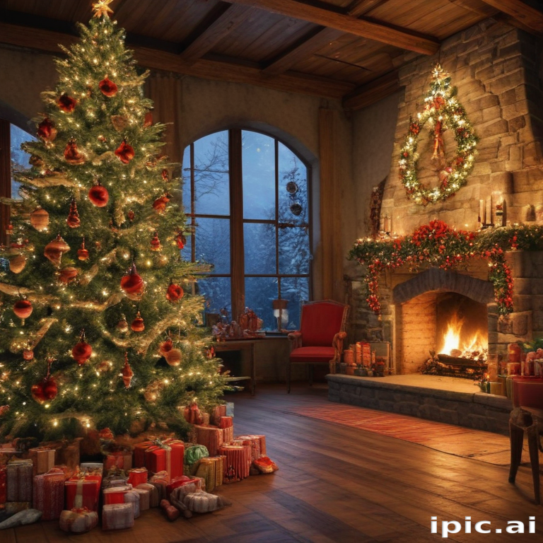 Cozy Winter Scene Featuring a Beautifully Decorated Christmas Tree and ...