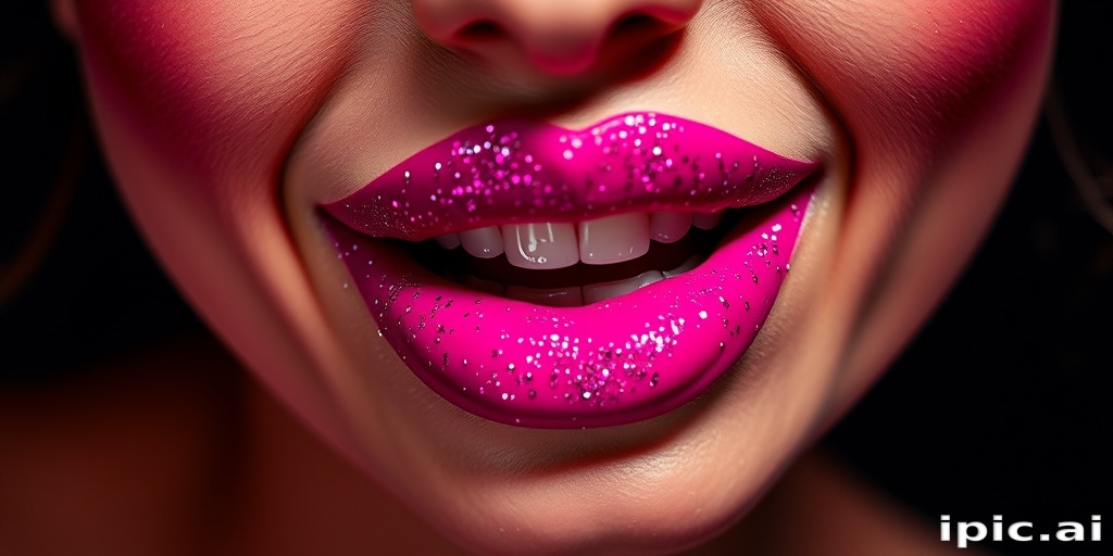 Vibrant Close-Up of Sparkling Pink Lips with a Joyful Smile
