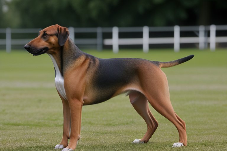 A Majestic Dog Standing Proudly on a Lush Green Field.