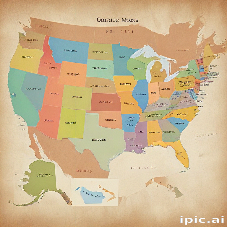 A Colorful Map of the United States Featuring Unique State Names and ...