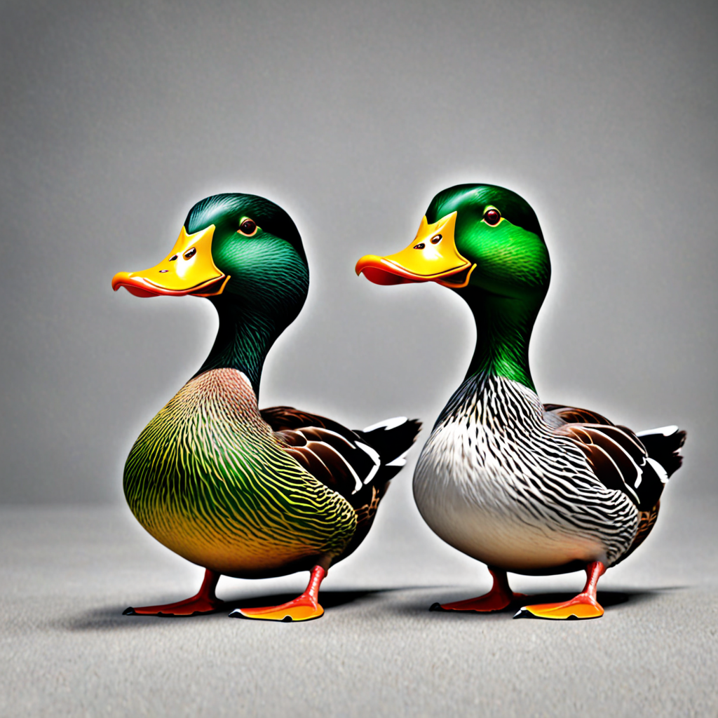 2 heads duck with open beak showing tongue, concept art