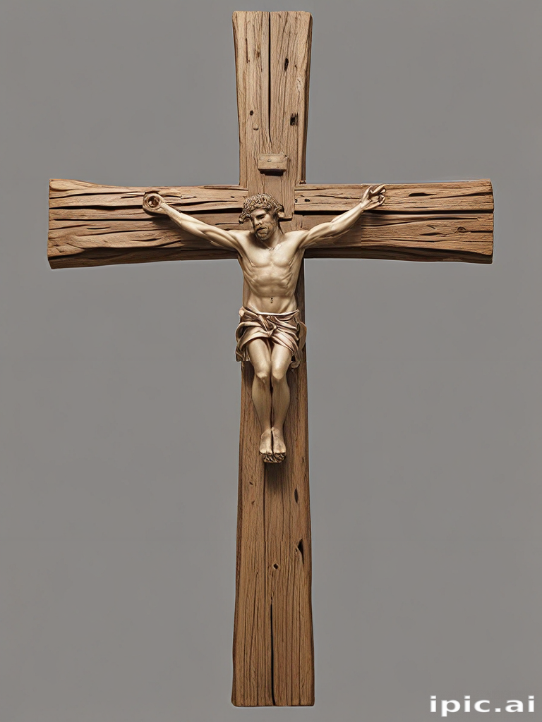 Intricate Wooden Cross Featuring a Detailed Figure of Christ Crucified