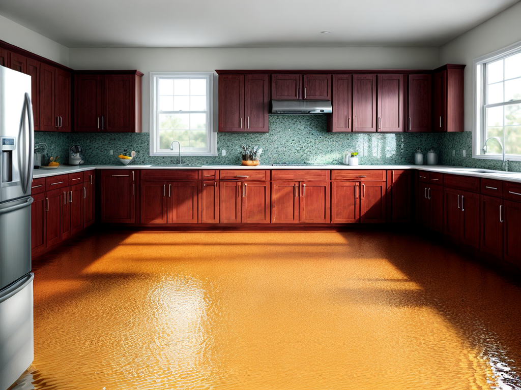 Use a high-quality, realistic image of a flooded kitchen. Ensure it ...