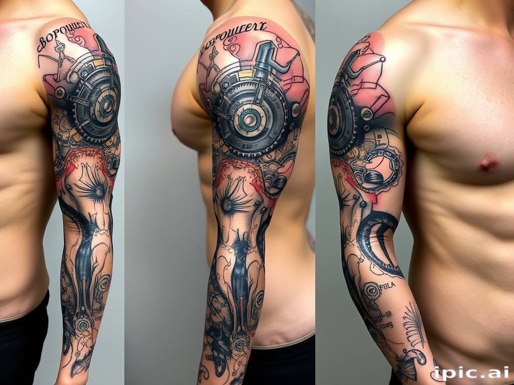 Intricate Steampunk-Inspired Tattoo Design Covering an Entire Arm and ...