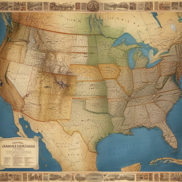 A Historical Map of the United States Featuring States and Territories ...