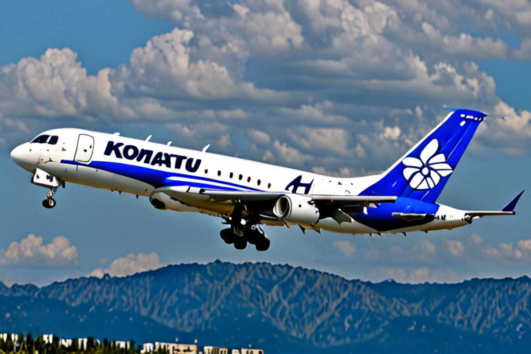 blue white Komatsu airplane