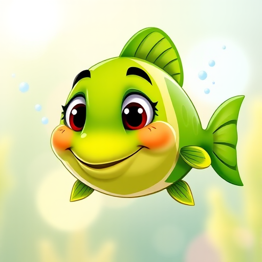 Create a high-resolution vector illustration of a cartoon fish with a ...