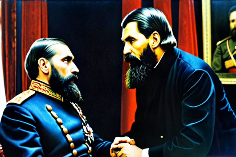 Grigory Rasputin talking with tsar Nicholas II