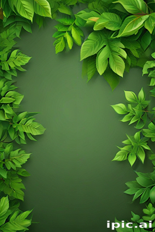 Vibrant Green Leaves Framing a Serene Nature-Inspired Background Design