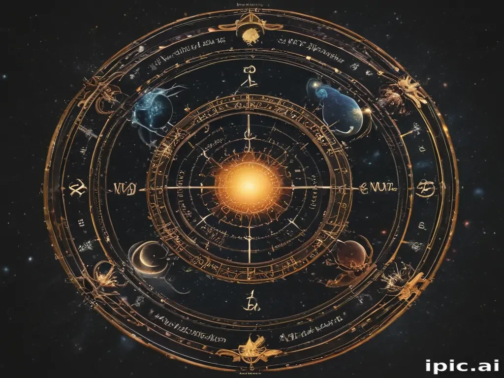 Intricate Astrological Wheel Depicting Celestial Bodies and Zodiac ...