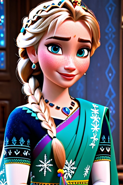 Elsa and Anna hugs together in saree indian smile frozen disney smile ...