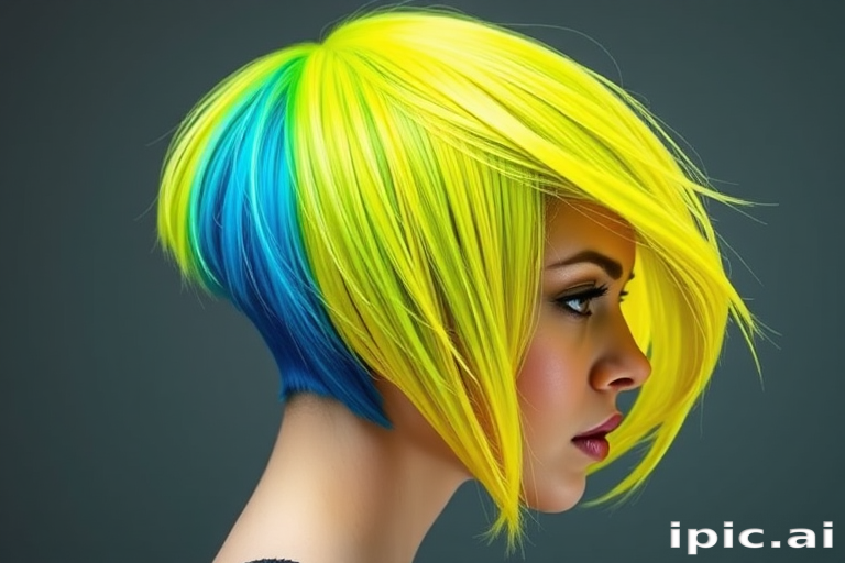 Vibrant Two-Toned Haircut Featuring Striking Yellow and Blue Colors