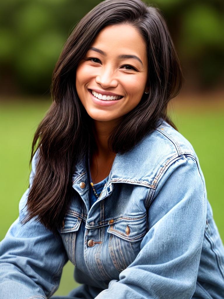 woman sitting, looking at me, smiling
