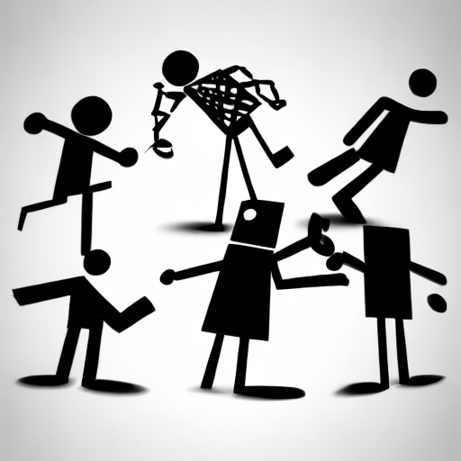 only black and white, white backgroud, 2D, black sticman figures, 3 ...