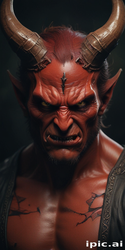 Intense Portrait of a Horned Demon with Fiery Red Skin and Scowling ...