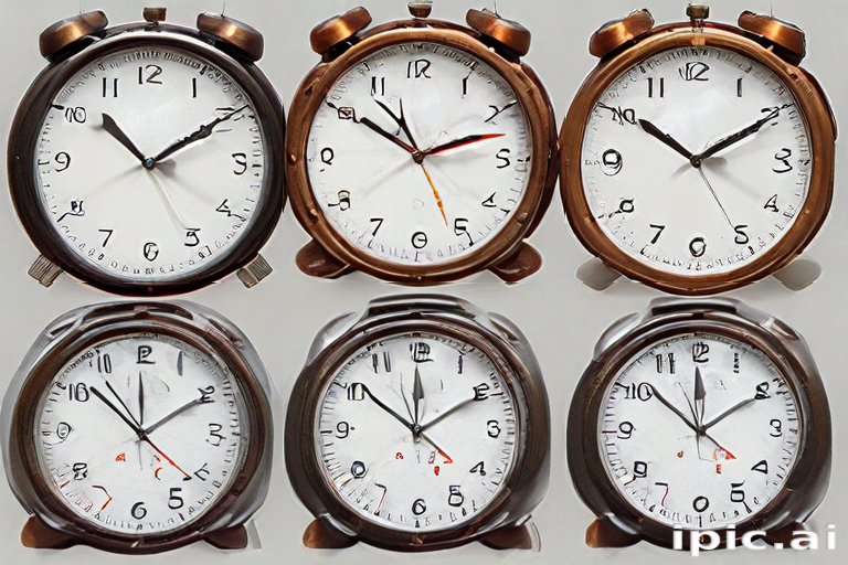 A Collection of Vintage Alarm Clocks Displaying Different Times and Styles.