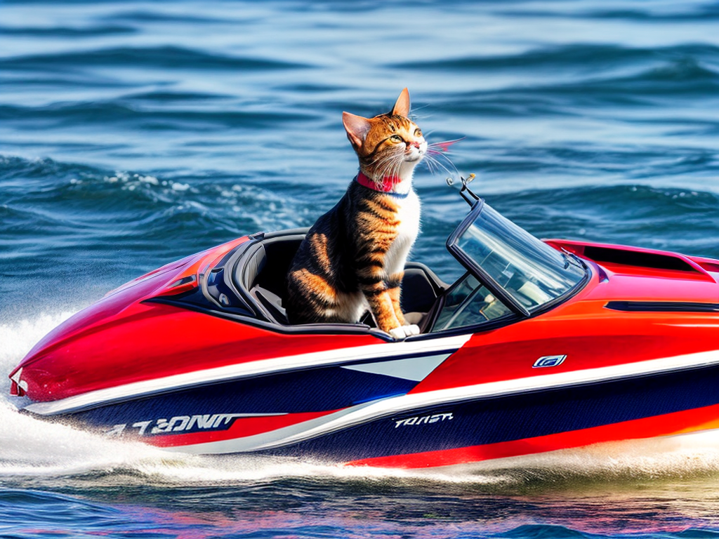 Cat driving speed boat