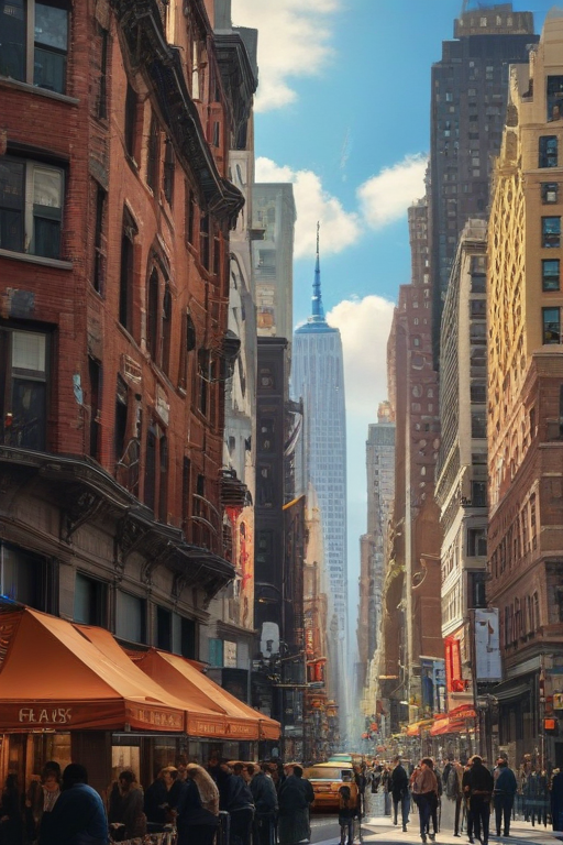 Vibrant New York City Street Scene Featuring the Iconic Empire State ...