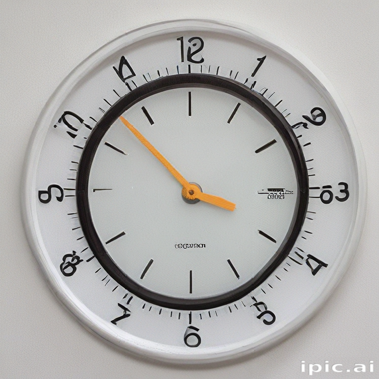 A Simple Wall Clock Displaying Time with Clear Numbers and Orange Hand.