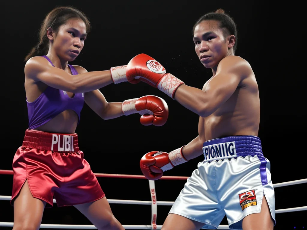 Intense Boxing Match Between Two Skilled Female Fighters in the Ring
