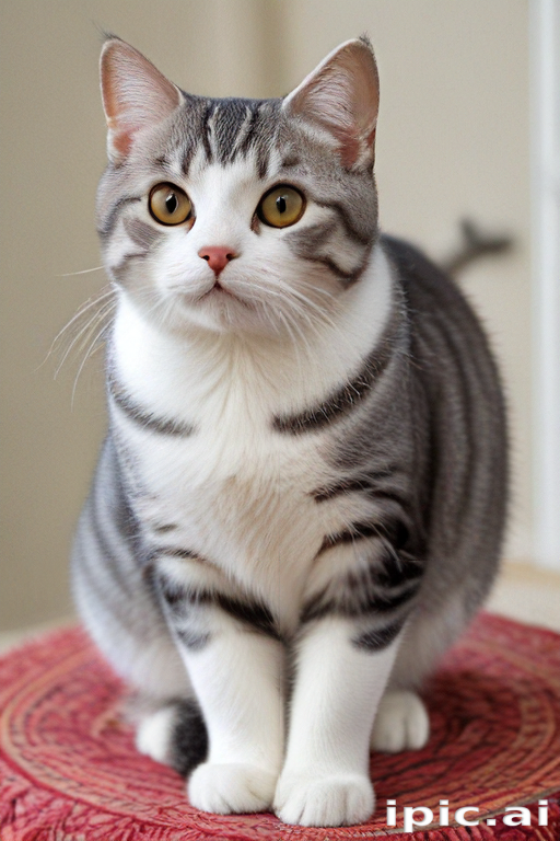 Adorable Gray and White Cat with Striking Eyes Posing Gracefully
