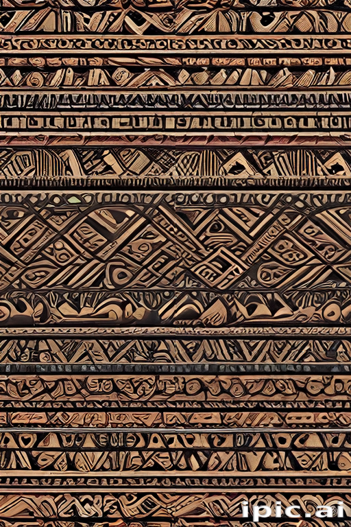 Intricate Patterns and Symbols on a Richly Textured Wooden Surface Design.