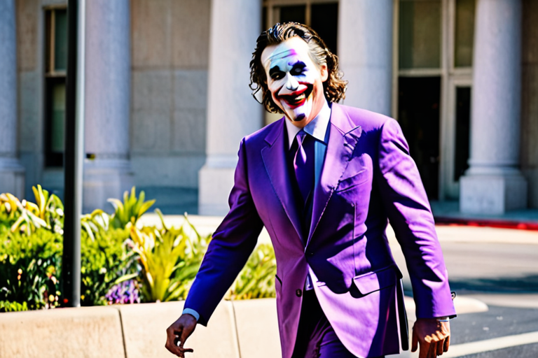 Gavin Newsom as The Joker laughing hysterically like a maniac with a ...