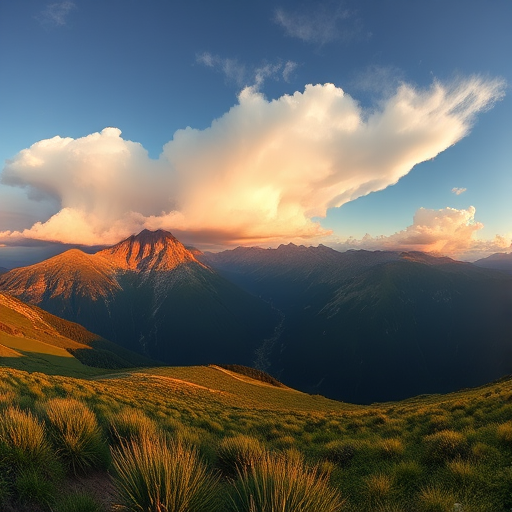 Breathtaking Mountain Landscape Under a Colorful Sky at Sunset Time.