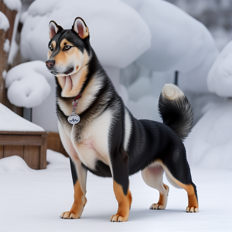A Majestic Dog Standing Proudly in a Snowy Winter Landscape.