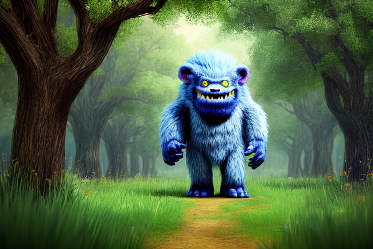 baby cute fluffy mythological monster in the forest