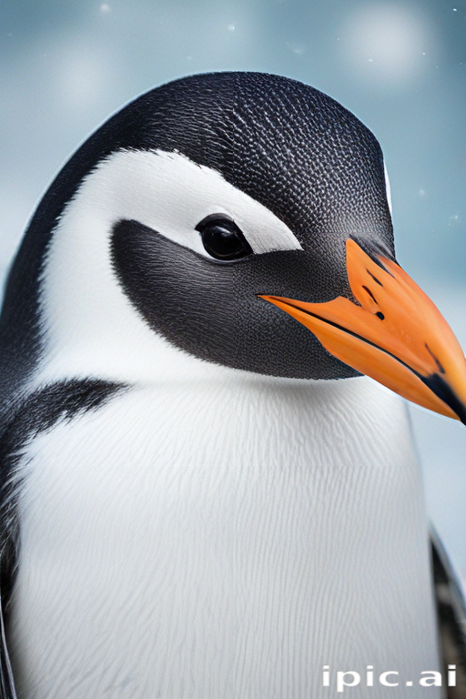 Close-Up Portrait of a Majestic Penguin in a Snowy Environment