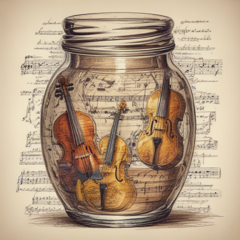 Pastiche abstract jam jar with musicans on it old drawing
