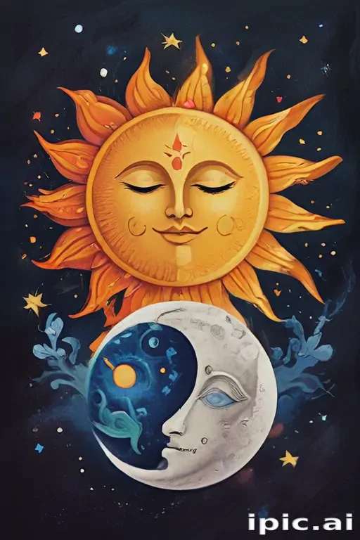Celestial Harmony: The Sun and Moon Embrace in Cosmic Balance