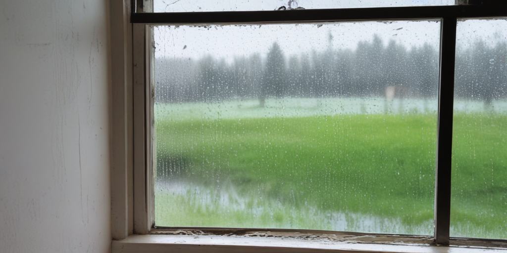 window frame with water condensation