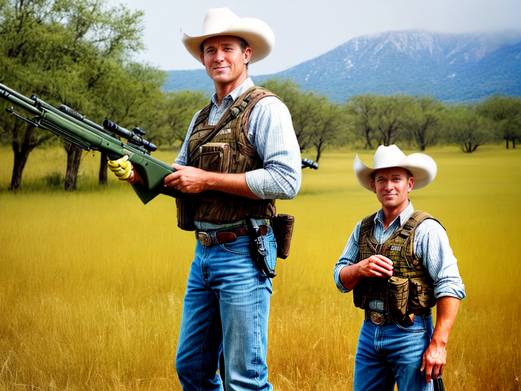 realistic picture Texas rancher holding rifle