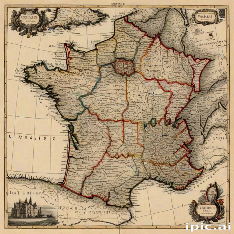 Antique Map of France Highlighting Regions and Borders in Detailed ...