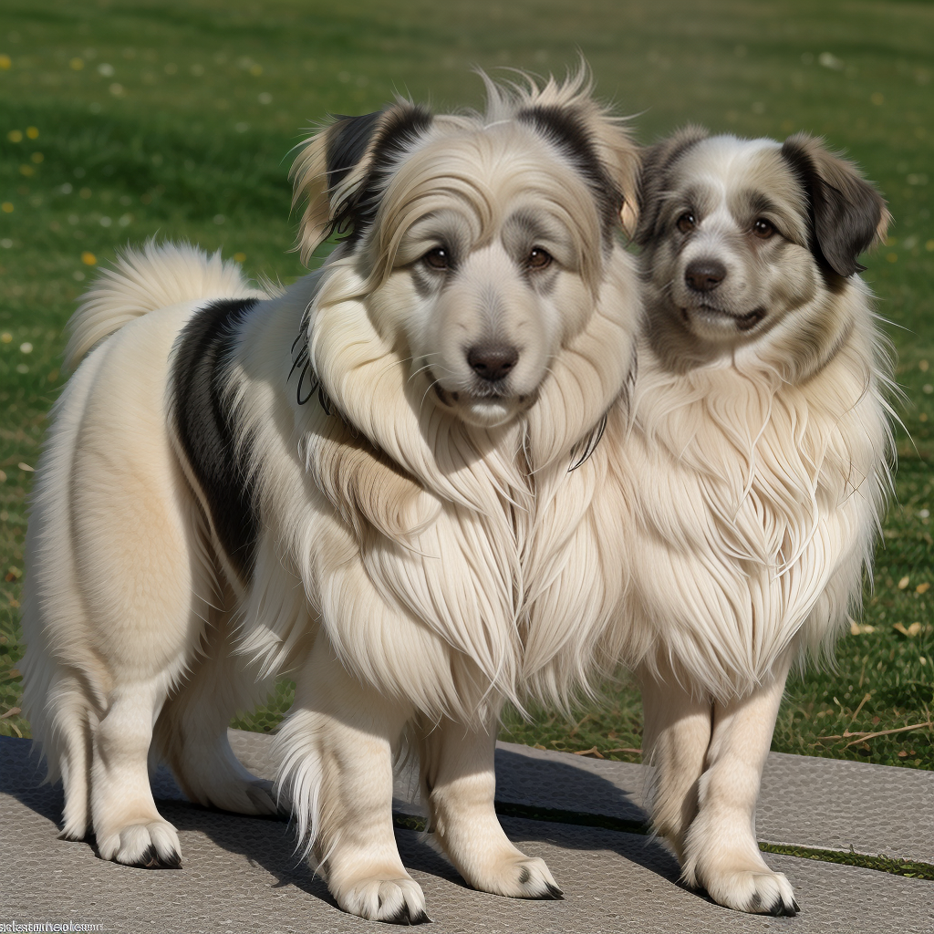Two Fluffy Dogs Enjoying a Sunny Day in a Green Park.