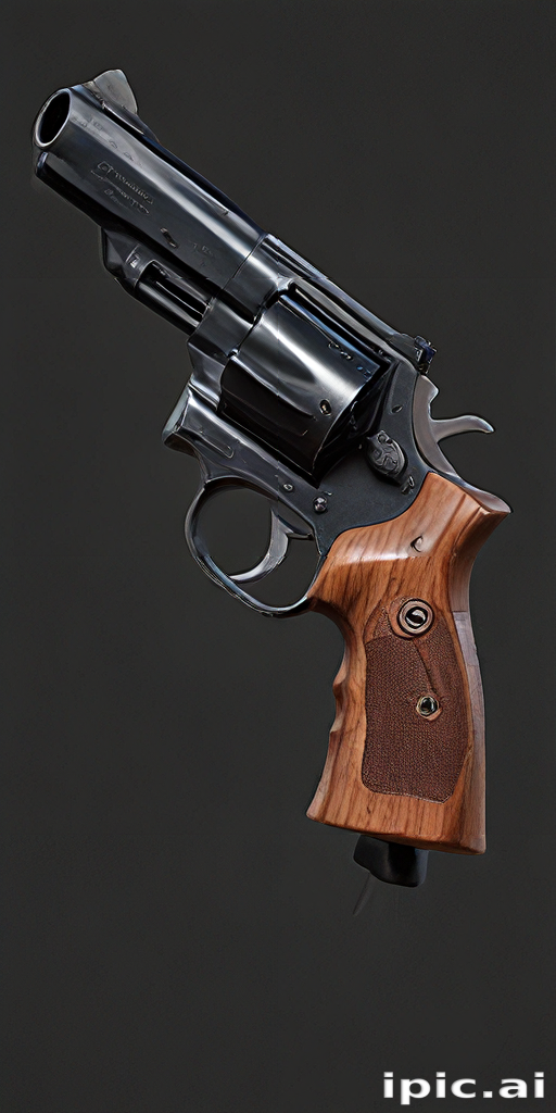A Classic Revolver with Elegant Wooden Grip Against a Dark Background