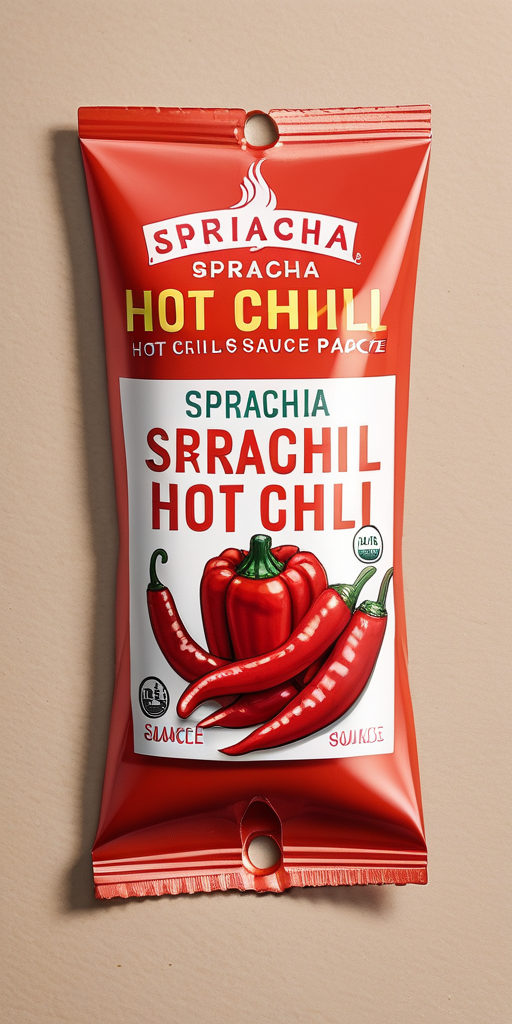 Spicy Delight: Spracia Hot Chili Sauce Packet with Vibrant Red Design