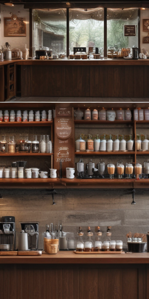 Charming Coffee Shop Interior with Shelves Full of Ingredients and ...