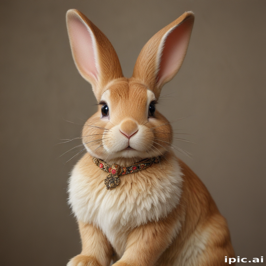 A Charming Portrait of a Rabbit Adorned with a Beautiful Necklace.