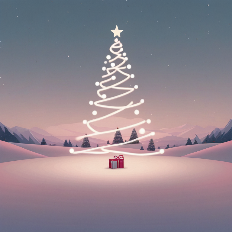 A Magical Winter Landscape Featuring a Glowing Christmas Tree and Gift.