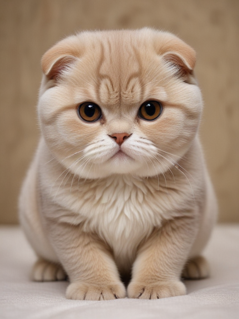 Adorable fluffy kitten with big eyes, sitting cutely and curiously.