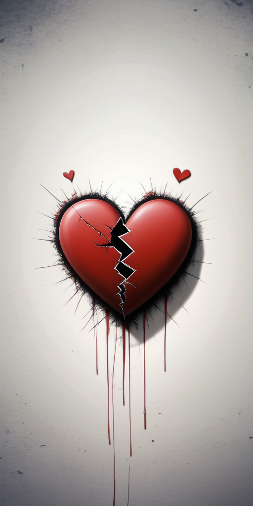 An Artistic Representation of a Broken Heart with Dripping Blood Effects