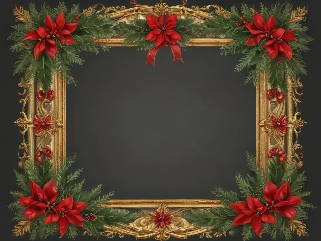 Festive Holiday Frame Adorned with Red Poinsettias and Green Foliage ...