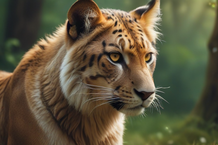 A Majestic Hybrid Creature: The Stunning Beauty of a Tigon in Nature.