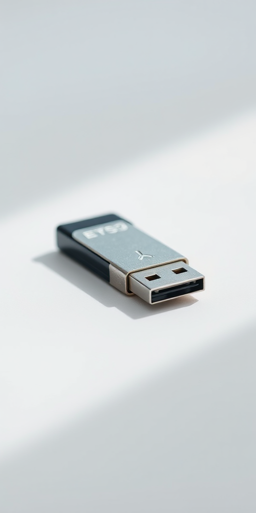 Close-Up of a USB Flash Drive on a Reflective Surface Outdoors